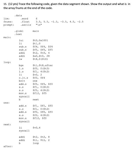 Solved Pts Trace The Following Code Given The Data Chegg