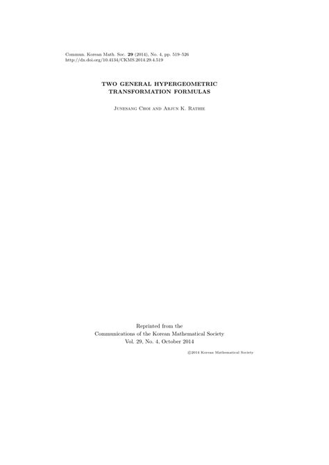 Pdf Two General Hypergeometric Transformation Formulas