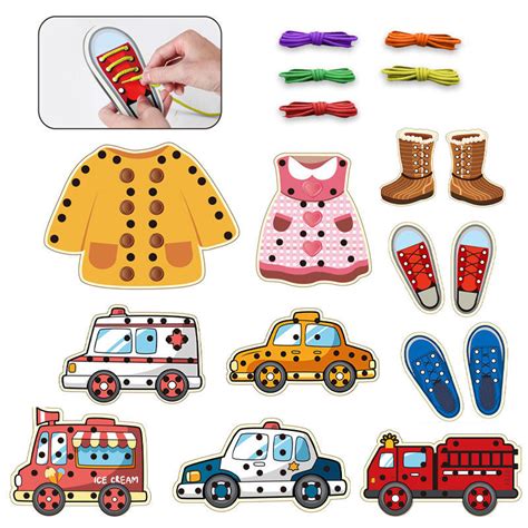 Hot Sale Montessori Diy Threading Clothing Toys City Traffic Car String