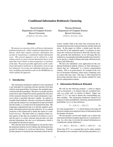 Pdf Conditional Information Bottleneck Clustering