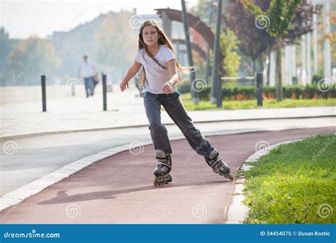 Girl On The Rollerblades Stock Image Image Of Beautiful 34454075