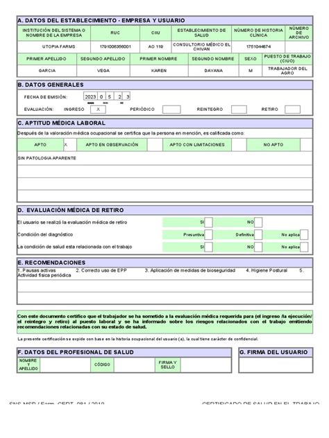 Formulario Sns Msp Form Hcu 081 Certificado De Salud En El Trabajo