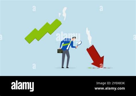 Market Crash Analysis 4k Animation Of Businessman Analyst Using Magnifying Glass To Look At Red