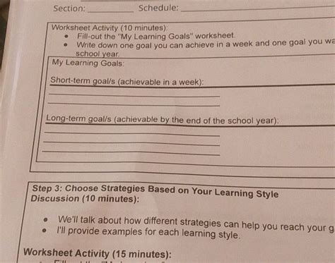 Section Schedule Worksheet Activity 10 StudyX