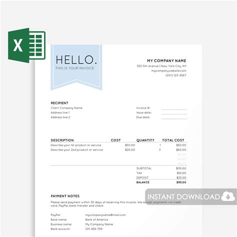 Invoice Template Excel Excel Invoice Template Spreadsheet Invoice Freelance Invoice