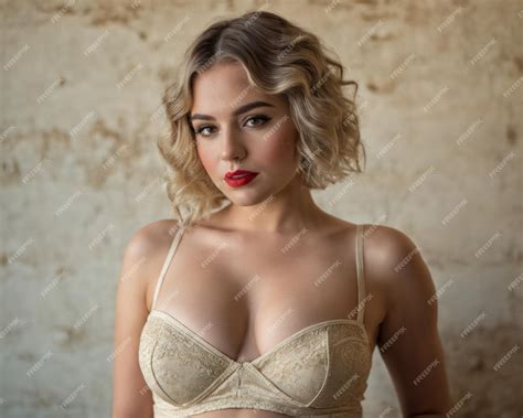 Premium Photo A Beautiful Young Woman Wearing A Beige Bra And Red