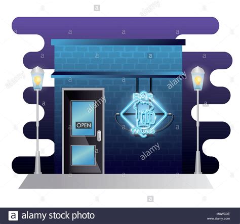 Bar Building Facade With Neon Label Stock Vector Image And Art Alamy