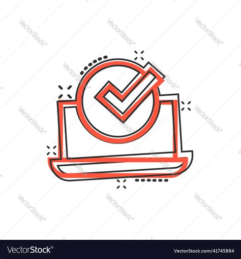 Laptop Check Mark Icon In Comic Style Computer Vector Image
