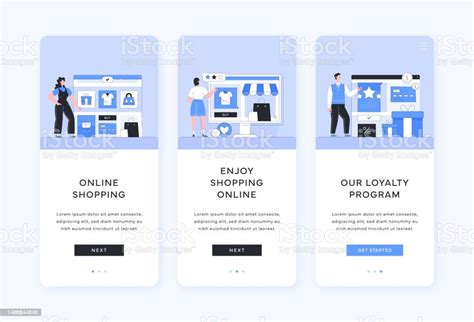 온라인 쇼핑 및 고객 충성도 사용자 온보딩 휴대폰 화면 템플릿 개념에 대한 스톡 벡터 아트 및 기타 이미지 개념 고객 구매 Istock