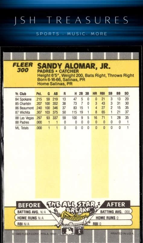 1989 Fleer 300 Sandy Alomar Jr Nm Ebay