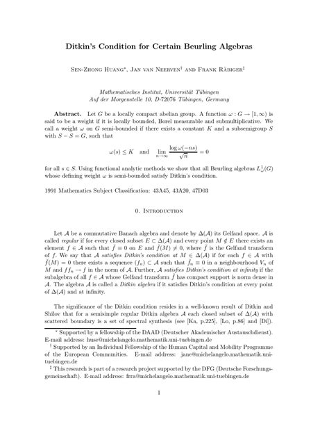 Pdf Ditkins Condition For Certain Beurling Algebras
