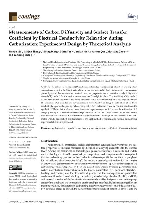 Pdf Measurements Of Carbon Diffusivity And Surface Transfer