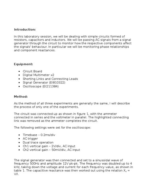 Lab Report Ac Circuits In Prog Pdf Capacitor Inductor