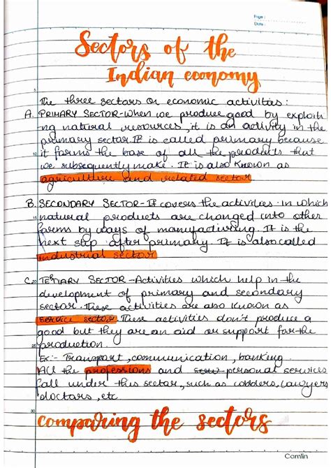 Class 10 Economics Sectors Of Indian Economy Handwritten Notes PDF