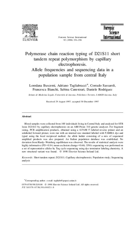 Pdf Polymerase Chain Reaction Typing Of D21s11 Short Tandem Repeat Polymorphism By Capillary