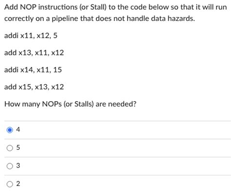 Solved Add NOP Instructions Or Stall To The Code Below So Chegg Com