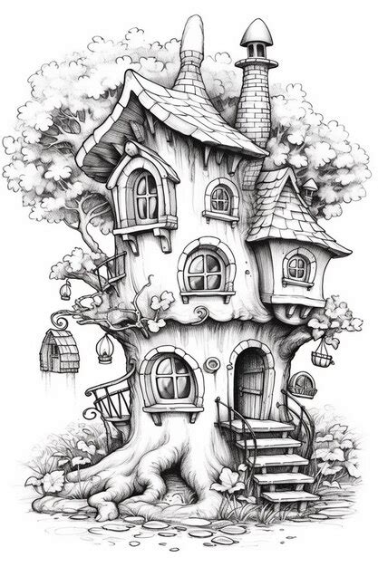 Premium Ai Image A Drawing Of A Tree House With A Birdcage And A