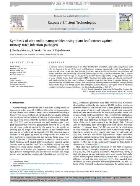 Pdf Synthesis Of Zinc Oxide Nanoparticles Using Plant Leaf Extract Against Urinary Tract