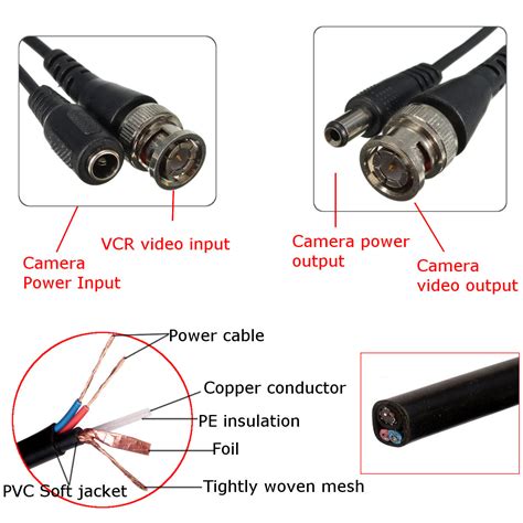65ft 20m Security Camera Cable Video Power Extension Wire Cctv Dvr Bnc Rca Cord