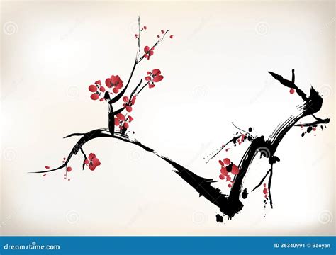 开花绘画 向量例证 插画 包括有 水彩 中国 樱桃 图画 开花 本质 传统 东方 庭院 36340991