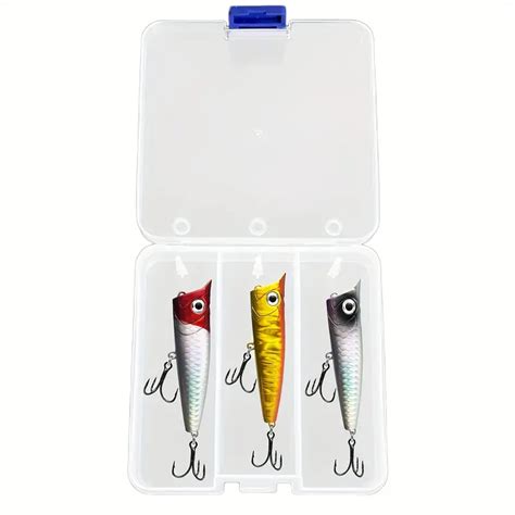 3 Pcs Topwater Popper Fishing Lures With Treble Hooks For Freshwater