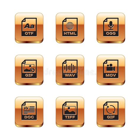 Set OTF File Document DOC TIFF WAV GIF And OGG Icon Vector Stock Illustration