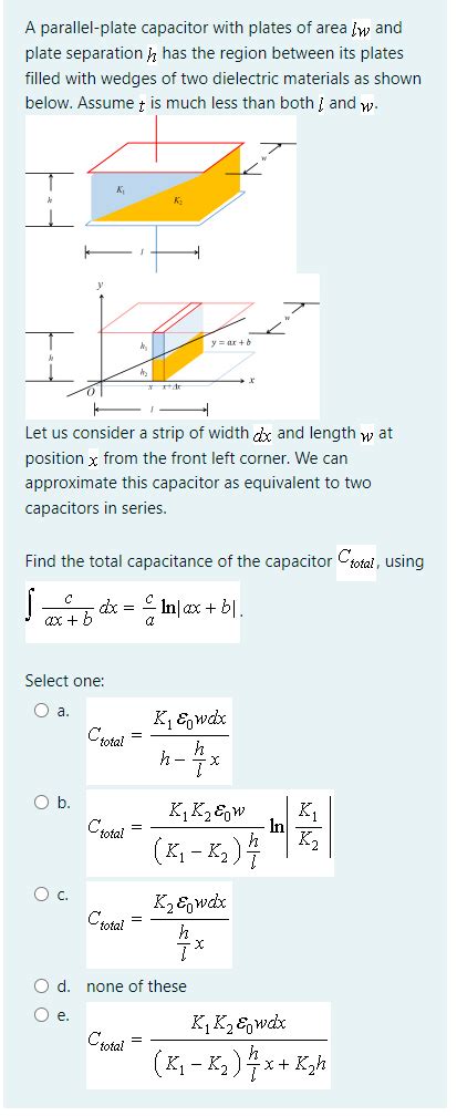 Solved A Parallel Plate Capacitor With Plates Of Area Lw And