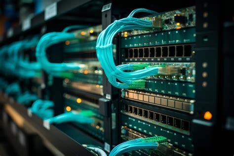 Premium Photo Ethernet Cables Connected To Server Rack For Reliable Network Connectivity And