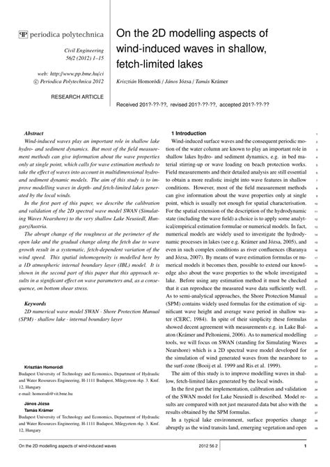 pdf on the 2d modelling aspects of wind induced waves in shallow