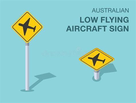Isolated Australian Low Flying Aircraft Road Sign Front And Top View