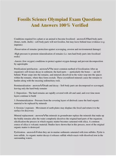 Fossils Science Olympiad Exam Questions And Answers 100 Verified Science Olympiad Stuvia Us