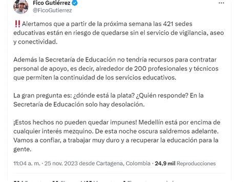 Federico Gutiérrez Alerta Que 421 Sedes Educativas Están En Riesgo De
