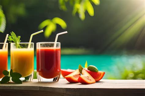 Premium Ai Image A Glass Of Juice Next To A Bottle Of Juice And
