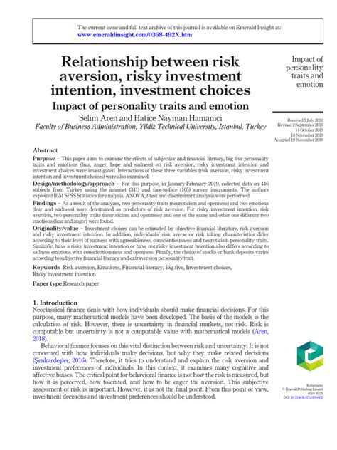 Relationship Between Risk Aversion Risky Investment Intention Investment Choices Impact Of