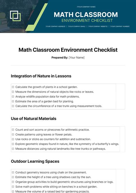 Free Math Classroom Environment Checklist Template To Edit Online