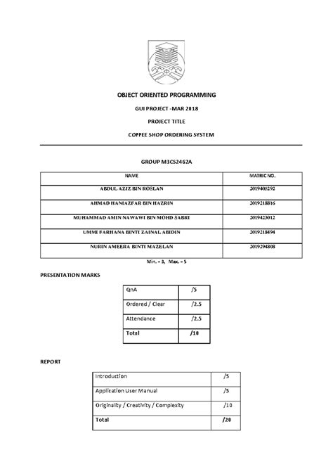 Csc435 Gui Project Object Oriented Programming Gui Project Mar 2018 Project Title Coffee Shop