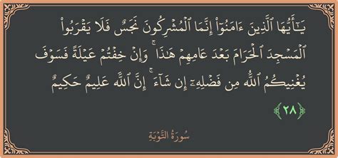 Verse 28 Surah At Tawba يا أيها الذين آمنوا إنما المشركون نجس فلا