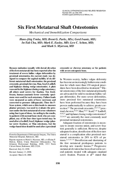 Pdf Six First Metatarsal Shaft Osteotomies Brent Parks