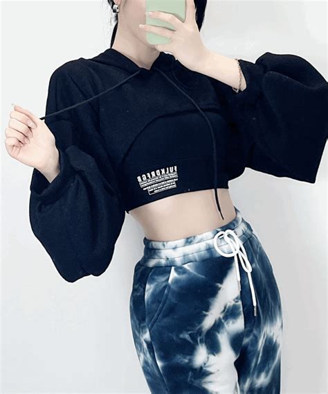 11할인 아방핏2col 골지 니트 크롭 Crop 긴팔 모자 후드 후드티 데일리 유니크 트렌디 여리핏 벌룬소매 레이어드