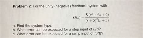 Solved Problem For The Unity Negative Feedback System Chegg