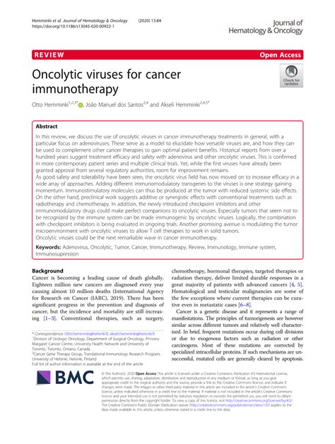 Oncolytic Viruses For Cancer Immunotherapy Otto Hemminki1 2 3 João Manuel Dos Santos2 4 And