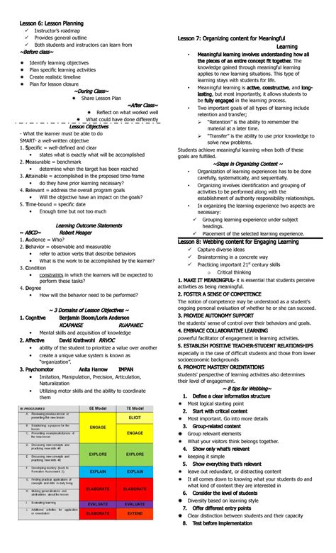 Edu601 Lesson 6 8 My Notes For Our Midterm Exam Lesson 6 Lesson Planning Instructors