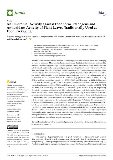 Pdf Antimicrobial Activity Against Foodborne Pathogens And