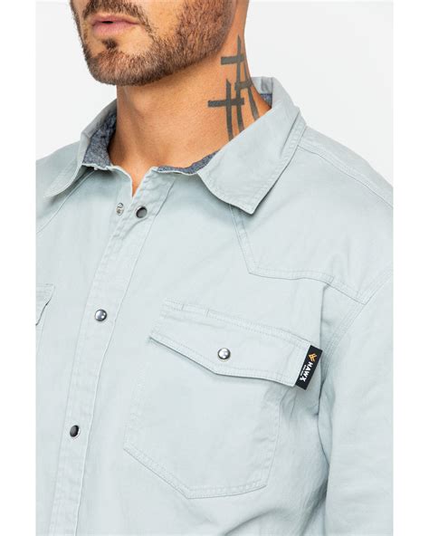 Hawx Mens Solid Twill Pearl Snap Long Sleeve Work Shirt Grey
