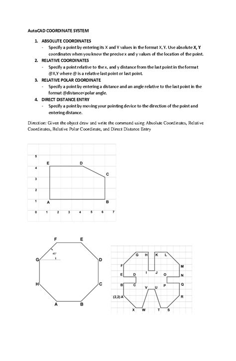 Auto CAD Coordinate System Line Command AutoCAD COORDINATE SYSTEM ABSOLUTE COORDINATES