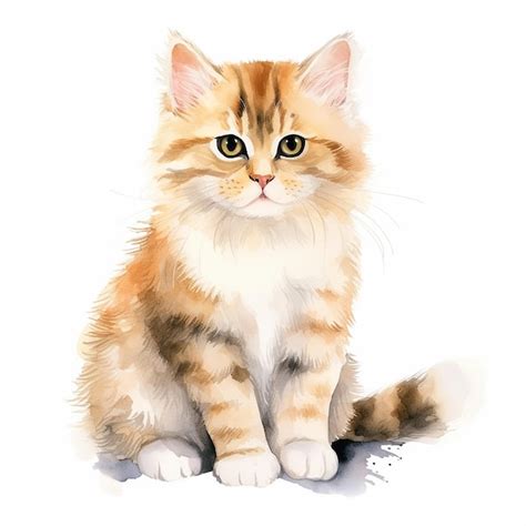 흰색 배경으로 매혹적인 수채화 고양이 그림 프리미엄 벡터