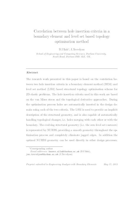 Correlation Between Hole Insertion Criteria In A Boundary Element And Level Set Based Topology