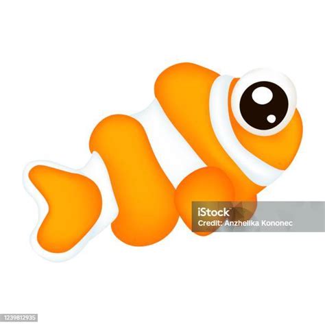 3d 효과와 흰색 배경에 고립 된 재미 오렌지 광대 물고기 디자인과 장식 인쇄 로고 어린이 귀여운 해양 테마에 대한 스톡 벡터
