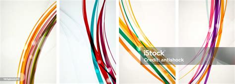 화려한 웨이브 포스터 세트입니다 벡터 일러스트 레이 션 벽지 배너 배경 카드 책 일러스트 랜딩 페이지 0명에 대한 스톡 벡터 아트 및 기타 이미지 Istock