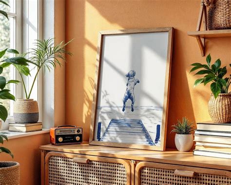 Cockapoo Dog Jump Poster Wall Art Whimsical Lake Illustration For